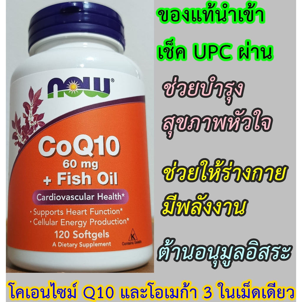 (รับประกันของแท้) Now Foods CoQ10 + Fish Oil 60 mg 120 Softgels / โคคิว ...