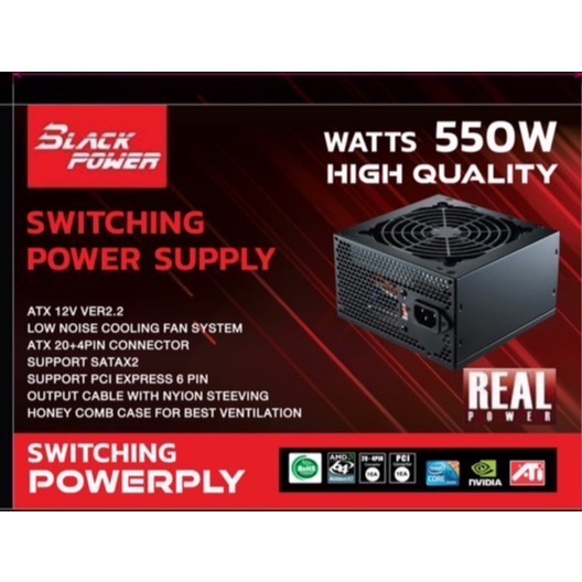 POWER SUPPLY (อุปกรณ์จ่ายไฟ) BLACK POWER WATTS 550 WS-ATX-550W (GPS-001) (พร้อมสายไฟ ac ...