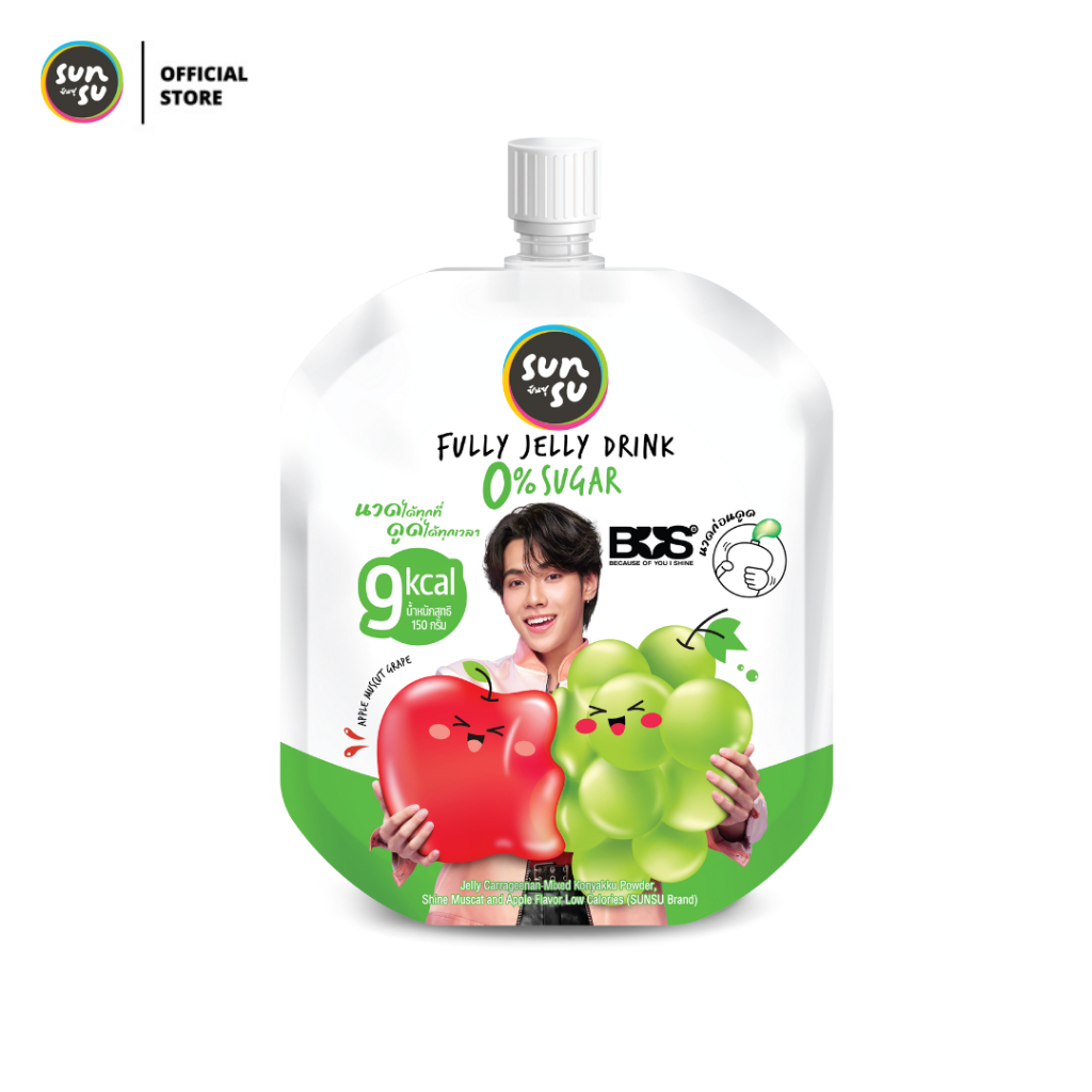 (แพ็ก 6 - 24) Sunsu ถุงดูดวุ้นสำเร็จรูปคาราจีแนนผสมบุกผง กลิ่นองุ่นไชน์มัสแคทและแอปเปิ้ล ...