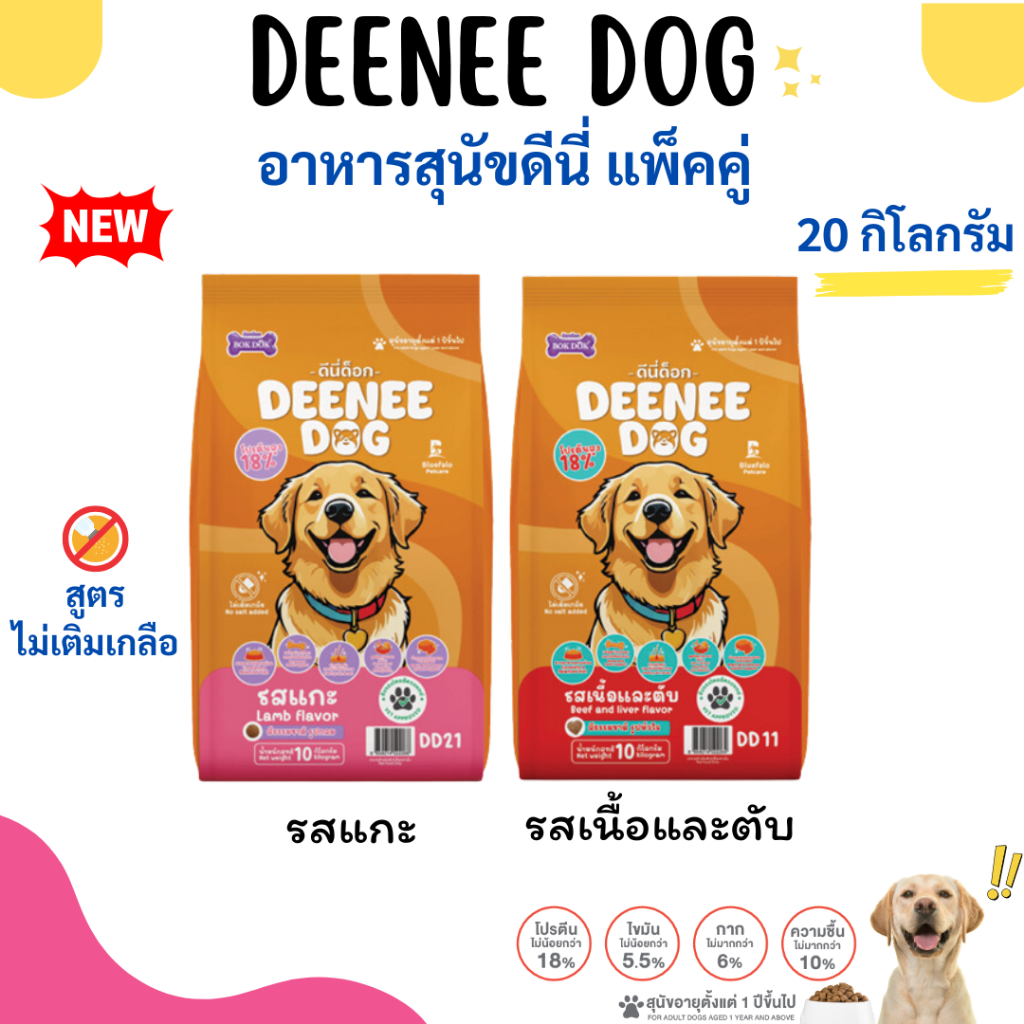 อาหารหมา อาหารสุนัข Deenee Dog ขนาด 10 kg.แพ็คคู่สุดคุ้ม สูตรไม่เติม ...