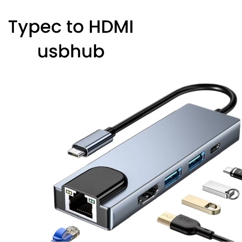 หัวแปลง Typec to usbhub + การ์ดLAN + HDMI + PDชาร์จไฟ สำหรับแปลง Typec ...