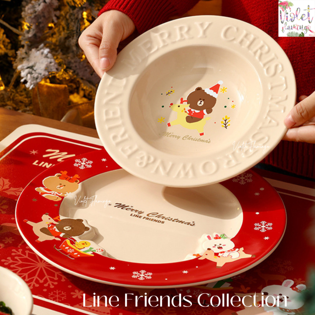Violet Flamingo จานชามเซรามิค Line Friends Christmas Collection จานคริส ...