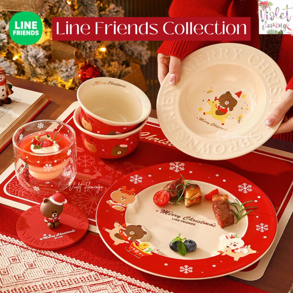 Violet Flamingo จานชามเซรามิค Line Friends Christmas Collection จานคริส ...