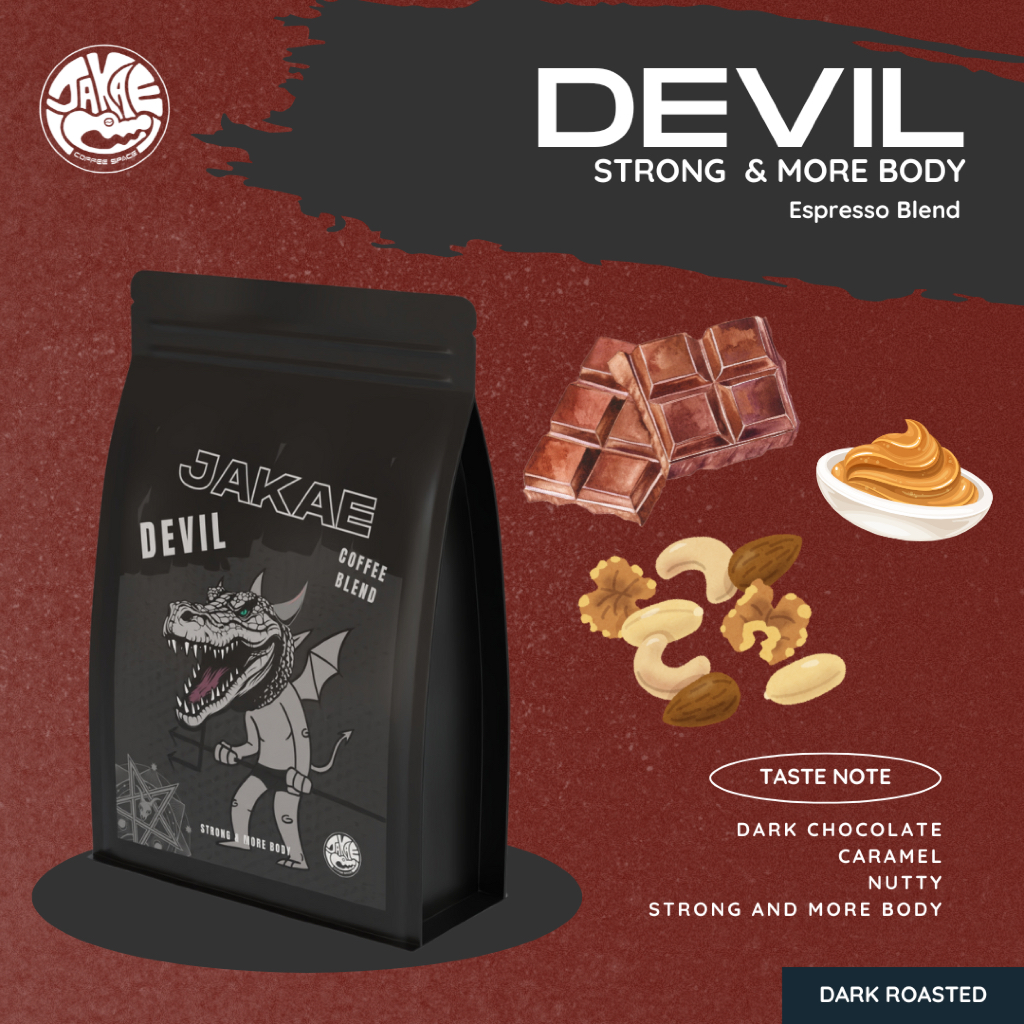 JA-KAE DEVIL Espresso Blend Strong & Body เมล็ดกาแฟคั่วเข้ม สไตล์จะเข้ ...