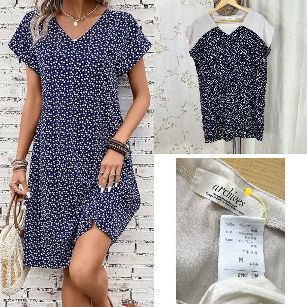 *SALE* (D773)Archives ไซส์ M เดรสลำลองผ้าโพลีเอสเตอร์ (ใส่แล้วประมาณ ...