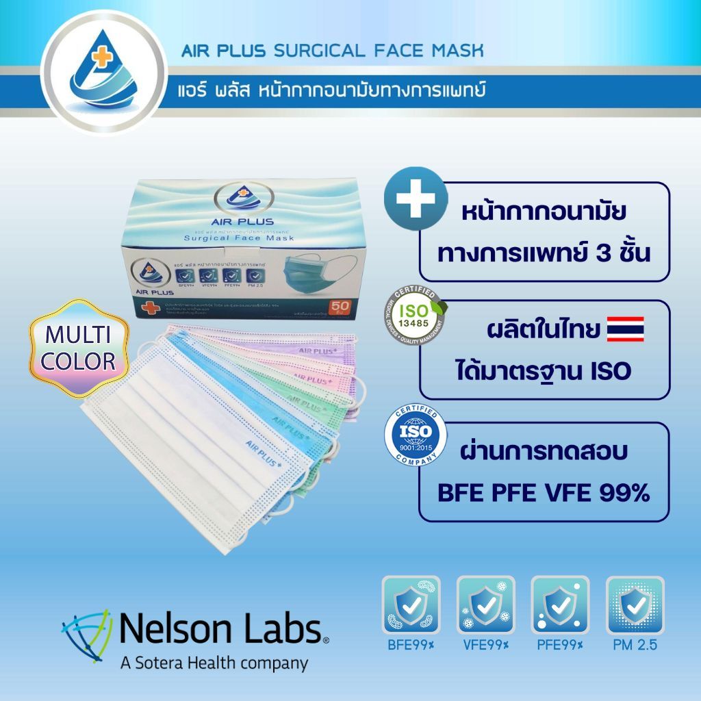 มีอย.BFE PFE VFE 99% AIR PLUS MASK หน้ากากอนามัยทางการแพทย์ หนา 3 ชั้น - 1 กล่อง (50ชิ้น ...