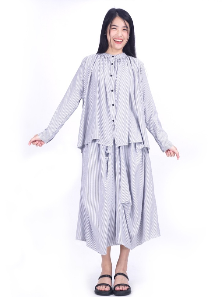 YADA.life Shirt เสื้อแขนยาว คอจีน กระดุมหน้ายาว โอเวอร์ไซด์ สไตล์มินิมอ ...
