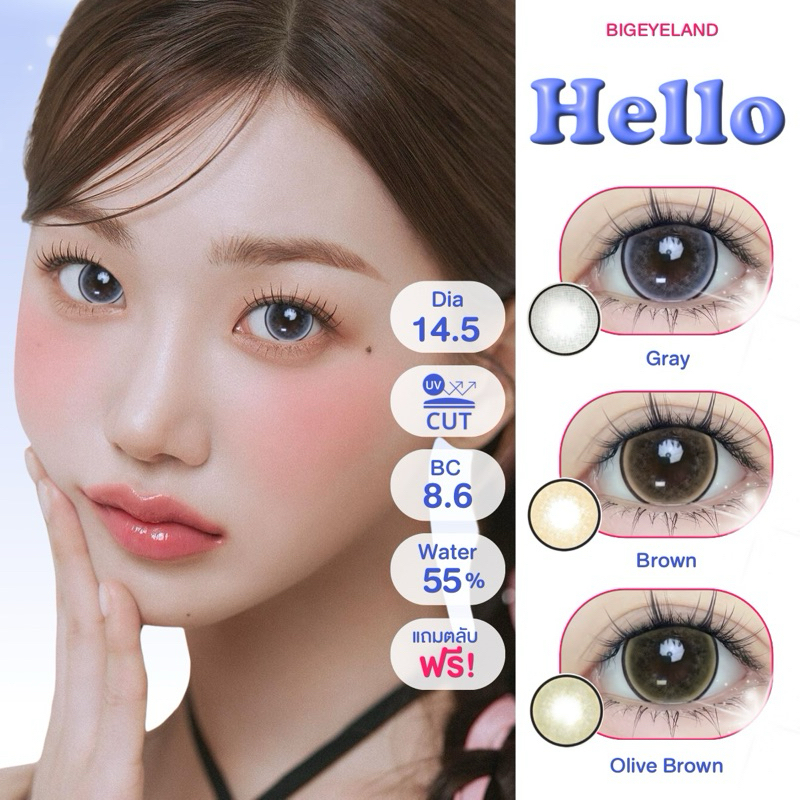คอนแทคเลนส์ Hello Gray / Brown / Olive Brown (Montra) ขนาดบิ๊กอาย 💙 ...