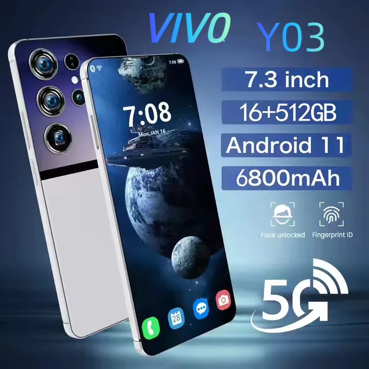สมาร์ทโฟน VIV0 Y03 Android 5G 16 GB+512 GB Dual SIM 7.3 นิ้ว 6800 mAh Android โทรศัพท์เกมมิ่ง ...