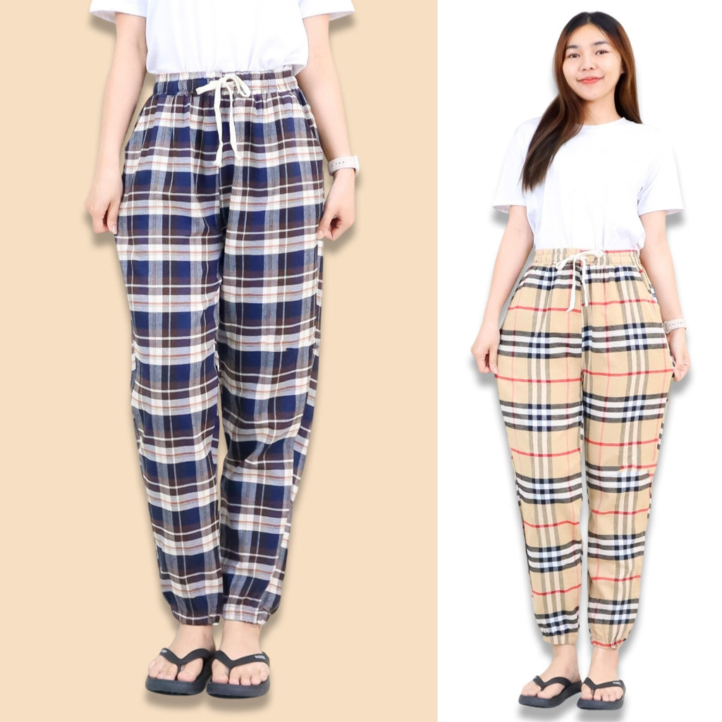 p901# กางเกงขายาว 9ส่วน กางเกงลายสก็อต ลายตาราง ปลายขาจั้ม ผ้าสำลี ใส่ได้ทั้งชายและหญิง | Shopee ...