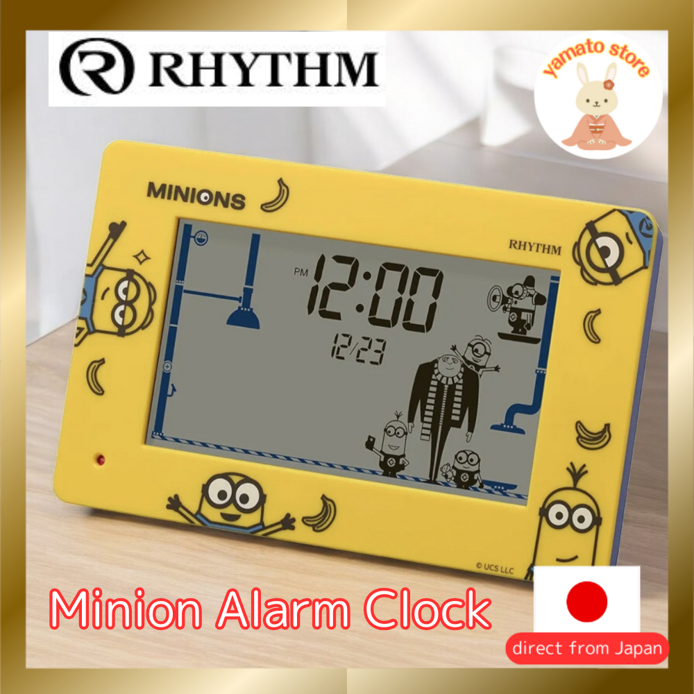 Rhythm Minion alarm clock, fun action digital clock with calendar 10x16 ...