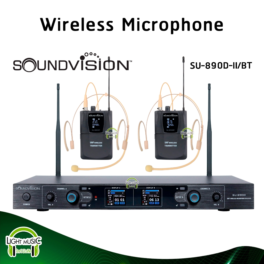 Wireless Microphone Soundvision SU-890D-II/BT คาดหัว 2 ตัว 2 เสา UHF ...