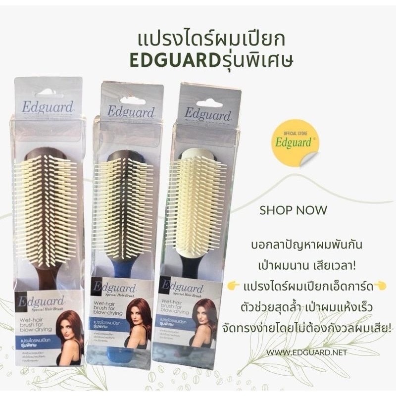หวีแปรงเปียก เอ็ดการ์ด Edguard รุ่นพิเศษ ใช้สำหรับไดร์ผม ด้ามจับถนัดมือ ...