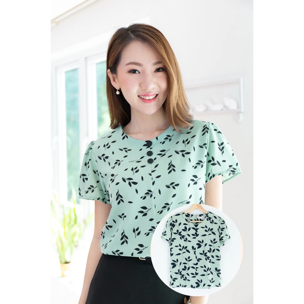 Narinari : MT0301 Triple Button Blouse – เสื้อทำงาน เนื้อนิ่มแต่งกระดุม | Shopee Thailand