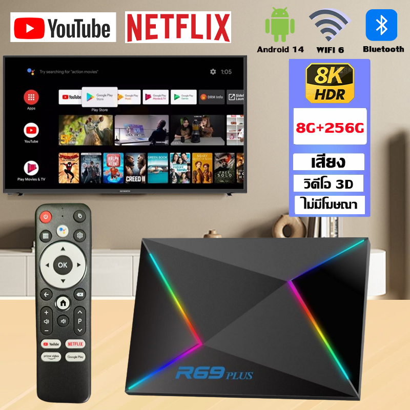 8K 8G+256G เสียง กล่อง android tv box กล่องแอนดรอยด์ทีวี 2024 Netflix ...