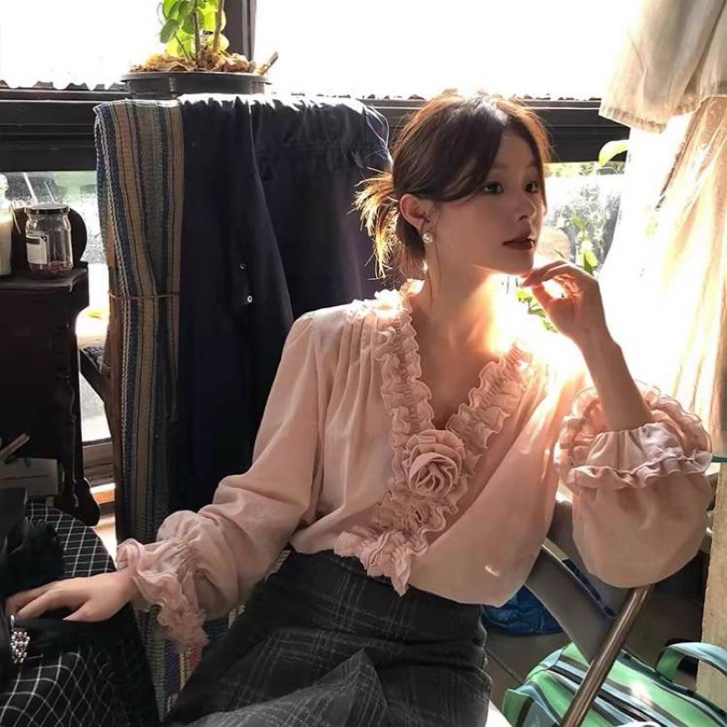 {พร้อมส่ง}รุ่น(AU-Rosy Pink11,Rosy Creme11)เสื้อแขนยาว ผ้าชีฟองพรีเมี่ ...