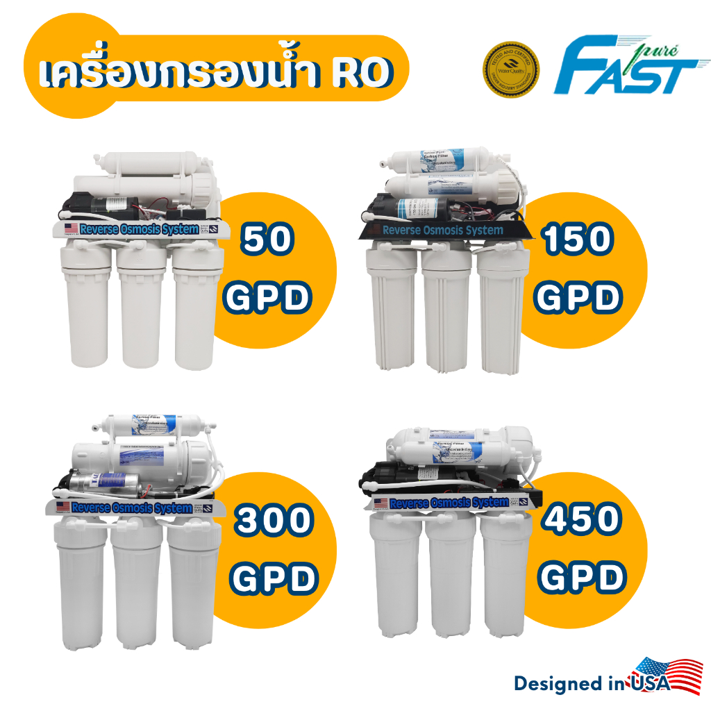 เครื่องกรองน้ำ Fast Pure RO 5 6ขั้นตอน 50 75 150 200 300 400 450 GPD ...