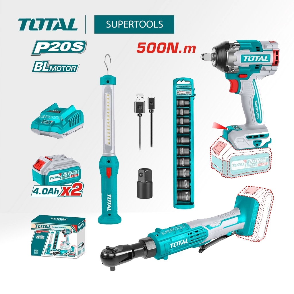 TOTAL ชุดด้ามฟรีแบตเตอรี่+ชุดลูกบ๊อก รุ่น TOSLI240461 เครื่องมือช่าง อุปกรณ์ช่าง Supertools ...