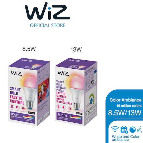 WiZ Color Ambiance bulb - หลอดไฟเปลี่ยนสีอัจฉริยะ เปลี่ยนสีได้ 16 ล้านสี 8.5 วัตต์/13 วัตต์ ...