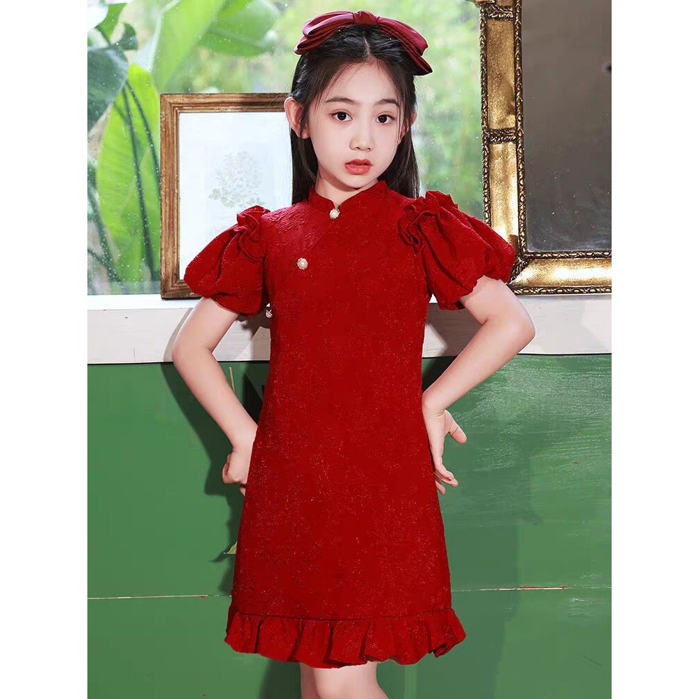 F515 ชุดกี่เพ้าตรุษจีน สไตล์จีนสีแดง | Shopee Thailand