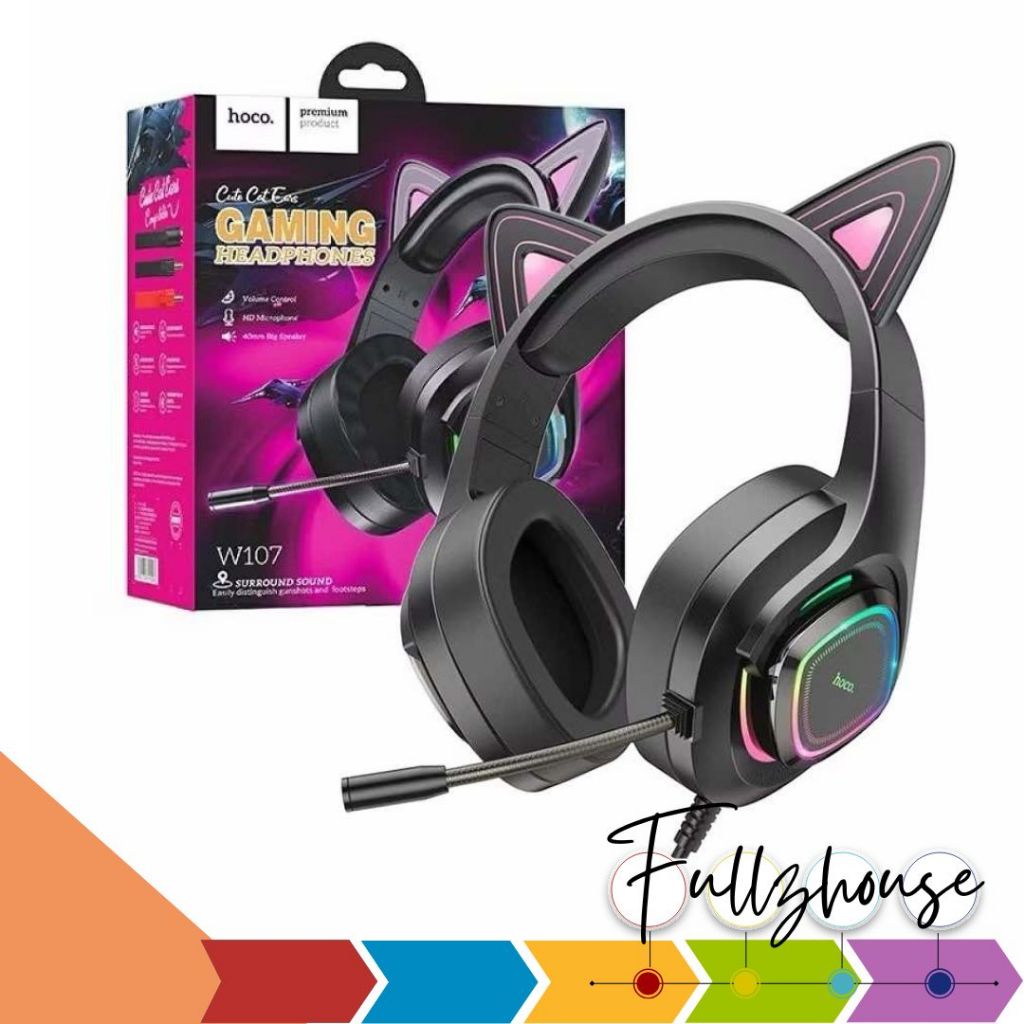 จัดส่งด่วน หูฟังเกมมิ่งมีไมค์ มีไฟ LED HOCO W107 Luminous Gaming Wired ...