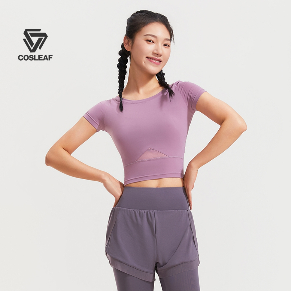 Cosleaf เสื้อครอปผู้หญิง เสื้อยืดแขนสั้น กีฬาแฟชั่น ผ้าเย็นนุ่มใส่สบาย ...