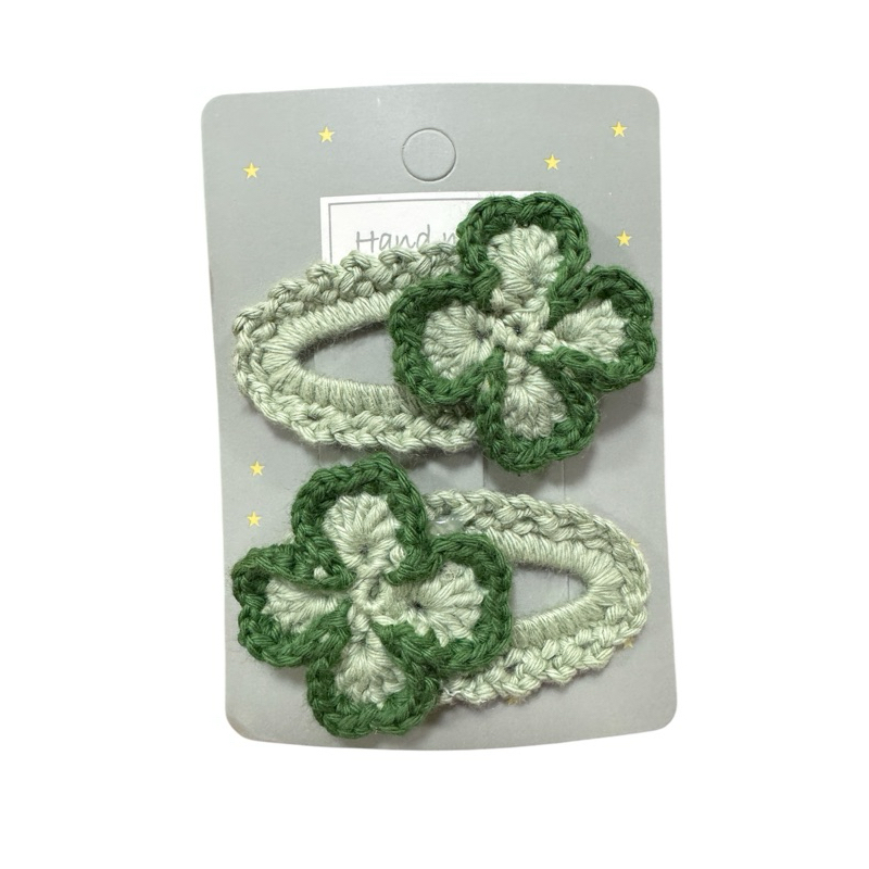 กิ๊บติดผม กิ๊บใบโคลเวอร์ 4 แฉก กิ๊บไหมคอตตอน handmade โครเชต์ สีใหม่ ...