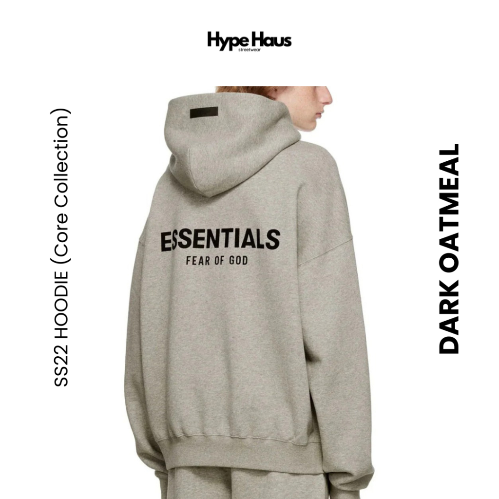 [พร้อมส่ง] Essentials SS22 Hoodie - Dark Oatmeal (โลโก่กำมะหยี่) | Shopee Thailand