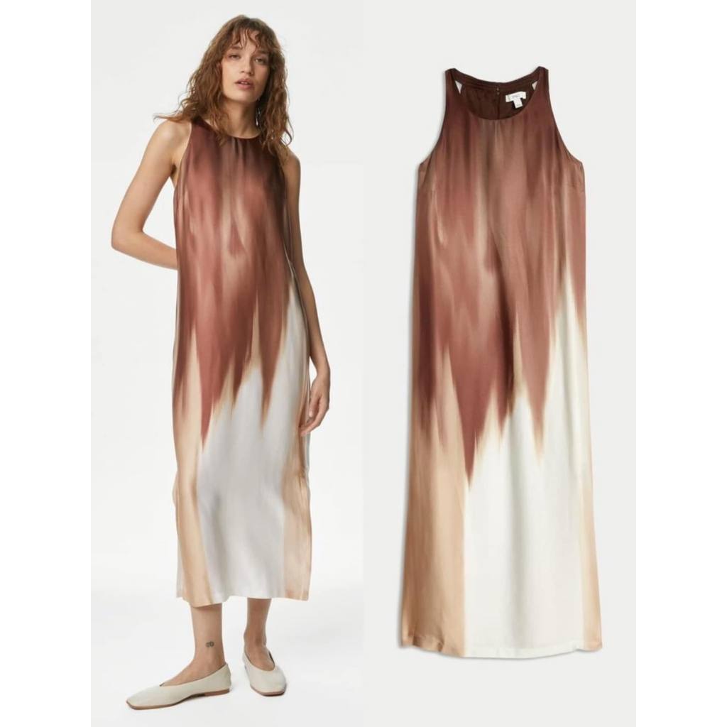 Chocolate brown ombre column dress เดรสยาว ผ่าข้าง เนื้อผ้าซาติน สม๊อค ...