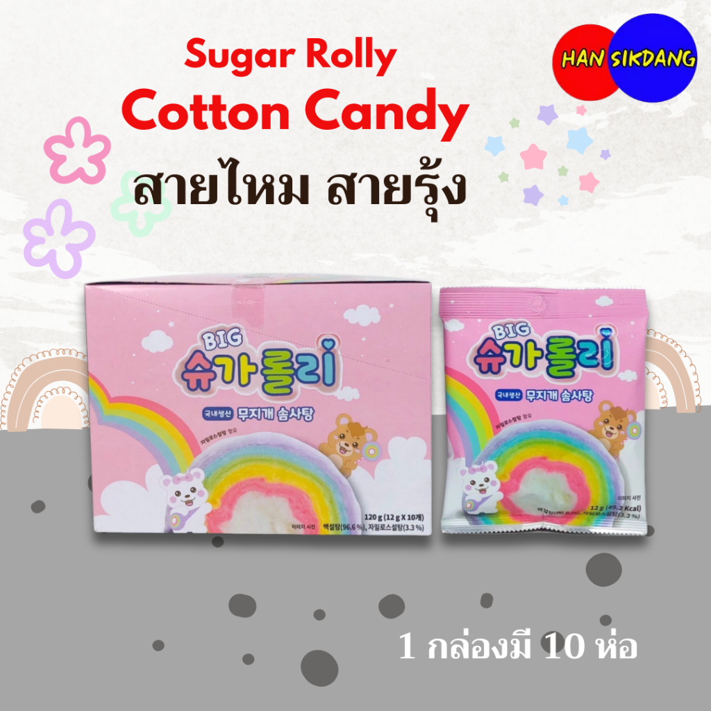 Sugar Rolly Cotton Candy 1 BOX สายไหม ขนมเกาหลี คอตตอนแคนดี้ 솜사탕 ขนมสาย ...