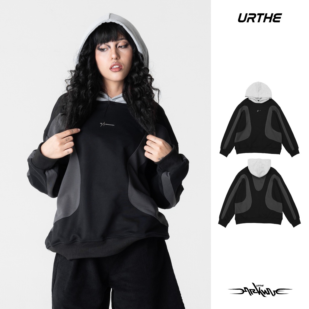 URTHE - เสื้อฮู้ด เเขนยาว Oversize Col. DARKWAVE รุ่น DW ARMOR PLATE HOODIE 3D MATAL LOGO ...