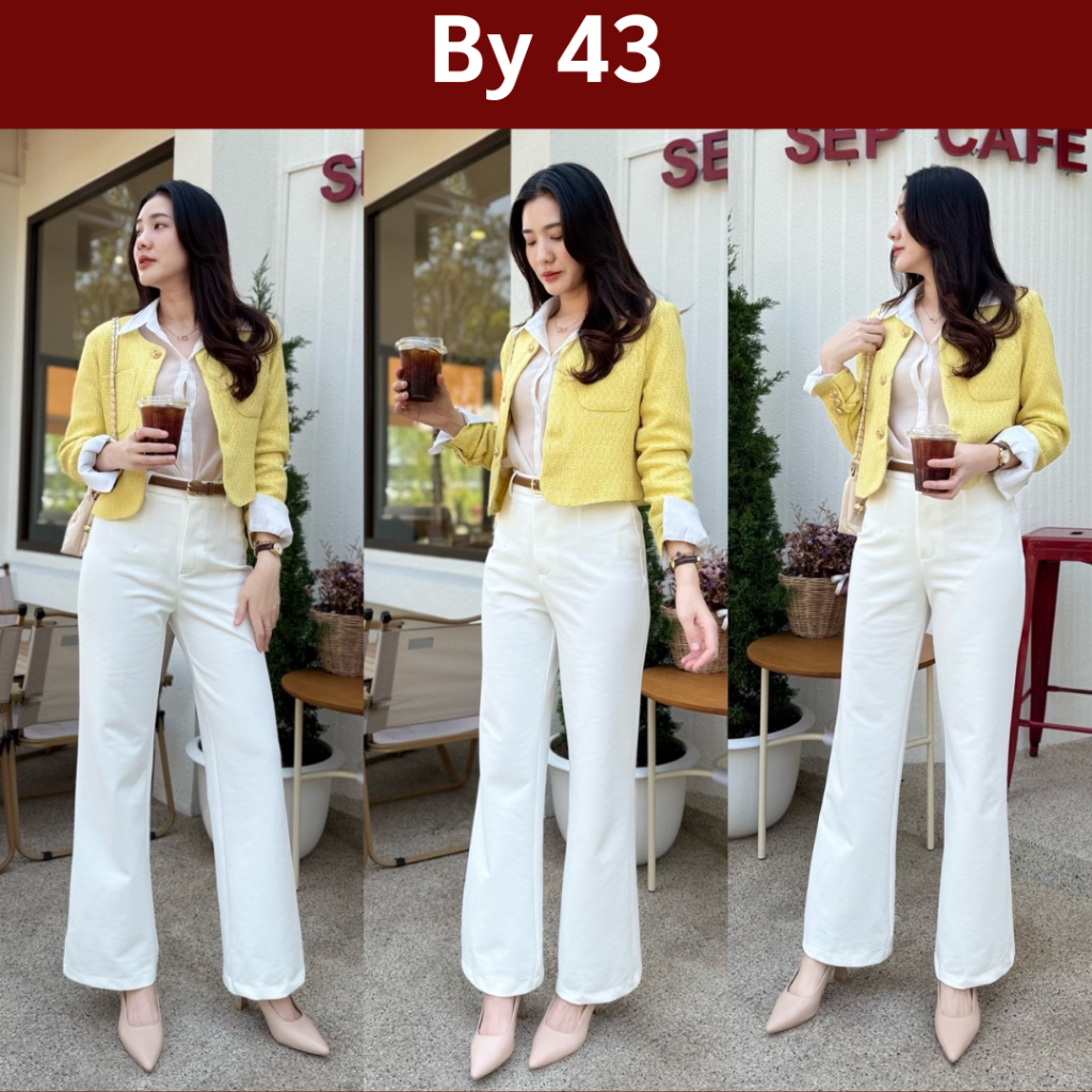 By43 กางเกงกระบอกกลาง ตะขอม้าผ้าโรเชฟแต่งหูเข็มขัด เนื้อยืดหยุ่น กางเกงเก็บพุง | Shopee Thailand