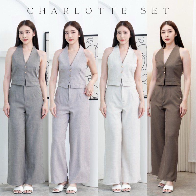 CHARLOTTE SET - SHP_HAPPY ชุดเซตเสื้อแขนกุดคอวีและกางเกงขายาว | Shopee ...