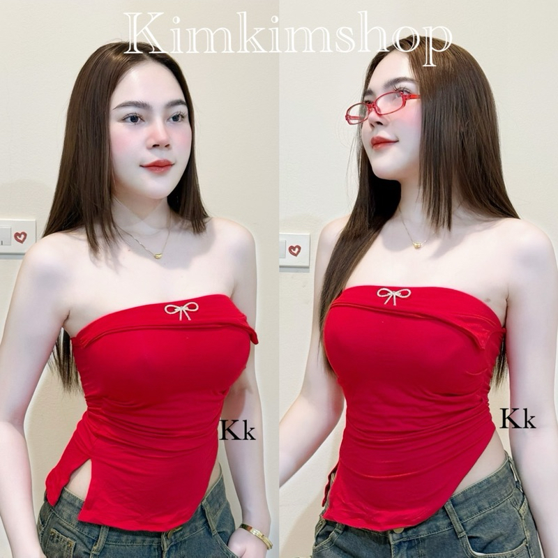 เสื้อเกาะอก เสริมฟองผ้าเรย่อน โบว์ ชายเฉียง VV3 | Shopee Thailand