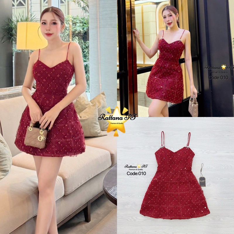 Code: 010 เดรสออกงานสีแดง ชุดดินเนอร์ งานป้าย Rattana | Shopee Thailand