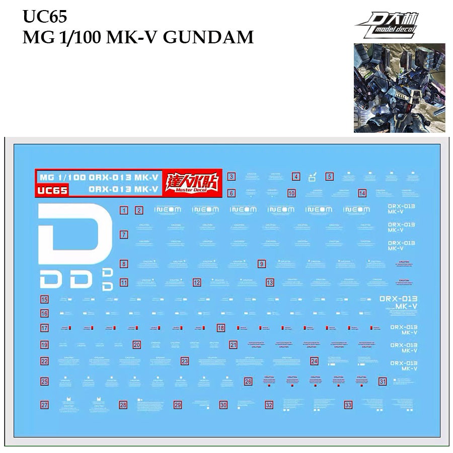 ดีคอลน้ำ [D.L.Darlin] UC65 MG 1/100 MK-V GUNDAM WATER SLIDE DECAL MG UC 65 | Shopee Thailand