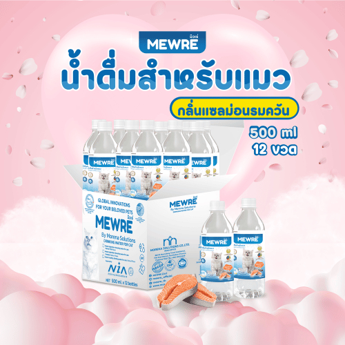 MEWRE มิวเร่ BOXSET น้ำดื่มสำหรับเเมวกลิ่นแซลม่อนรมควัน ขนาด 500 มล. จำนวน 12 ขวด (S500 x 12 ...