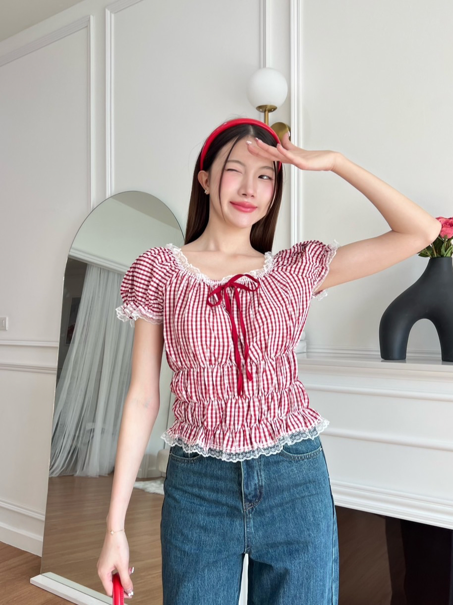 P06 เสื้อแขนตุ๊กตา สม็อคช่วงตัว แต่งลูกไม้ 🧡พร้อมส่ง🧡 | Shopee Thailand