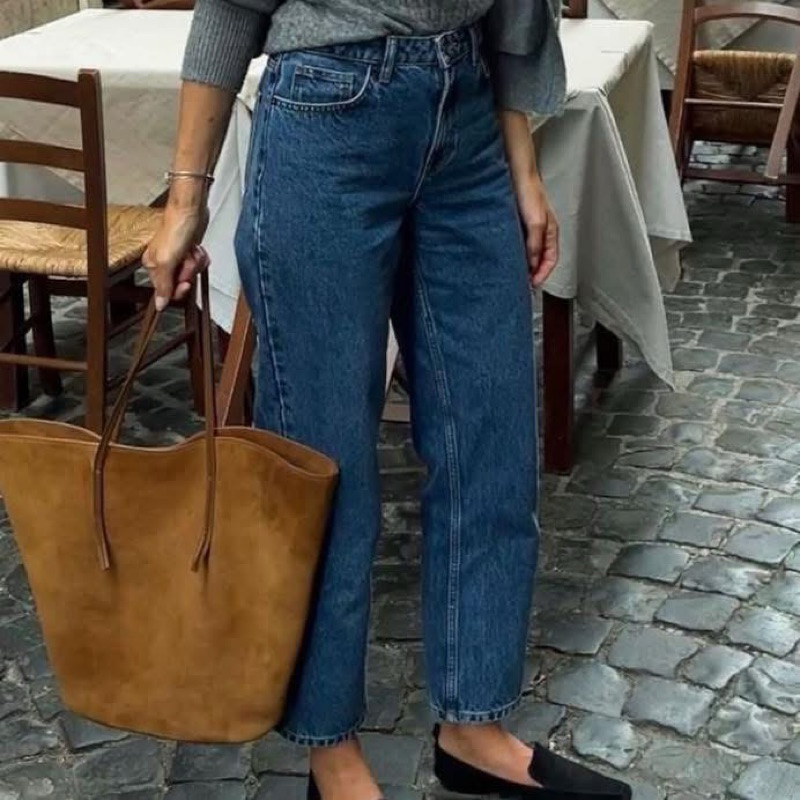 สวยจริง สีใหม่ล่าสุด กางเกงยีนส์ขายาวทรงมัมเอวสูง Pull&Bear Basic Mom Jeans เข้าใหม่ สียีนส์ ...