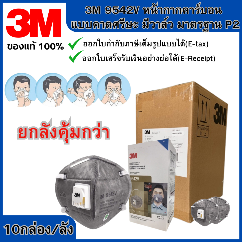 ยกลังสุดคุ้ม หน้ากากคาร์บอน คาดศรีษะ รุ่น 9542V 3M มีวาล์ว P2, 20 กล่อง/ลัง | Shopee Thailand