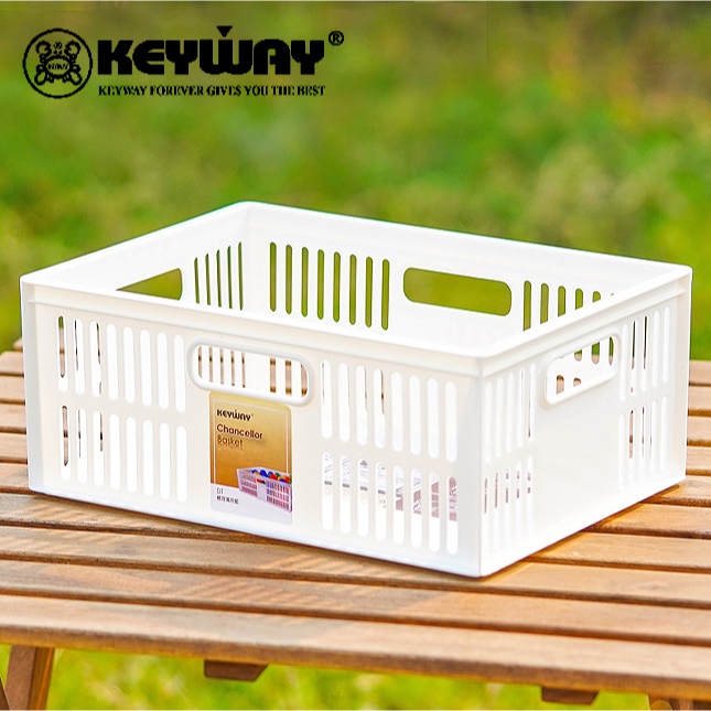 KEYWAY ตะกร้าเหลี่ยมสีขาว รุ่น DT-25 วางซ้อนได้ ขนาด 24x32.7x13.3cm ตะแกรงเหลี่ยมมินิมอล กล่อง ...