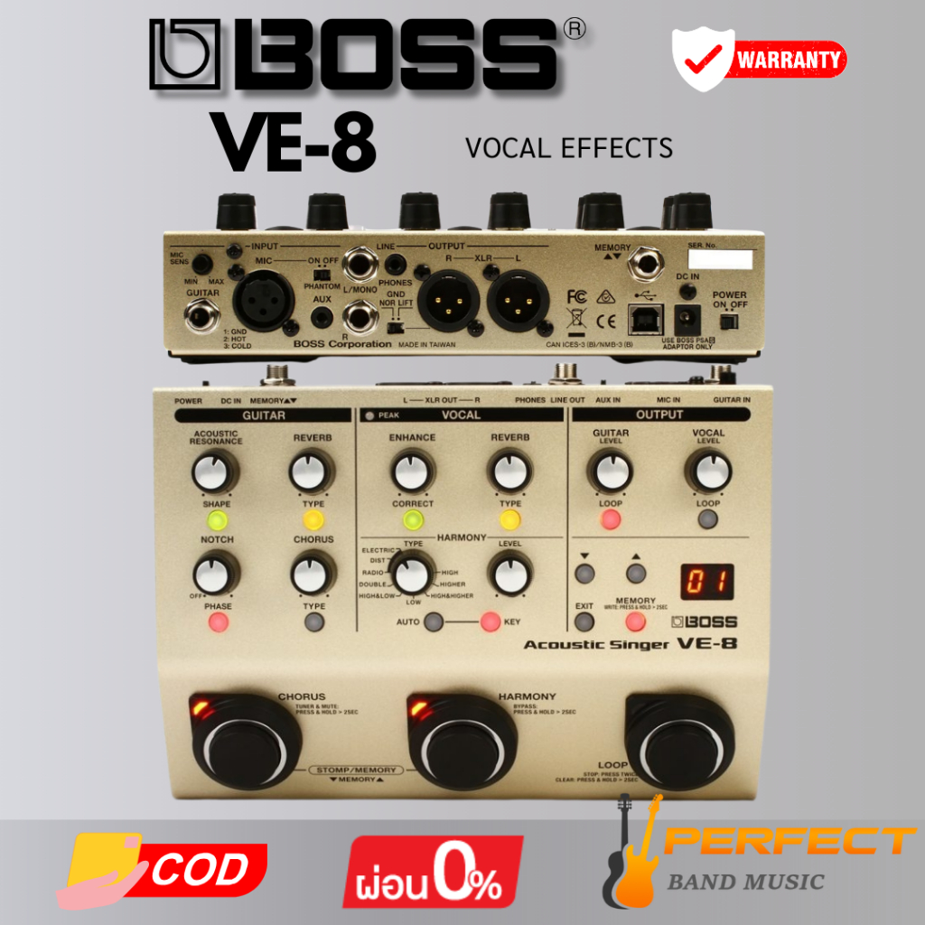 เอฟเฟคร้อง BOSS VE-8 Acoustic Singer Vocal & Guitar Processor Pedal ...