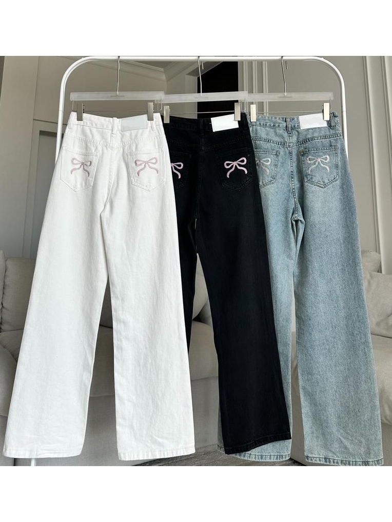 Ming-Ge- รุ่นใหม่ล่าสุด กางเกงยีนส์ขายาว ปักโบว์หลังกระเป๋า2 ข้าง พร้อม ...