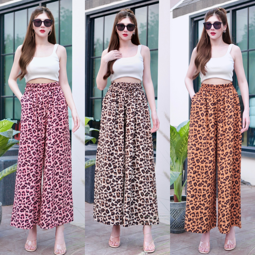 พร้อมส่ง ( เฉพาะกางเกง ) กางเกงกระโปรง ลายเสือดาว ผ้าไหมญี่ปุ่นพิมพ์ลาย ...