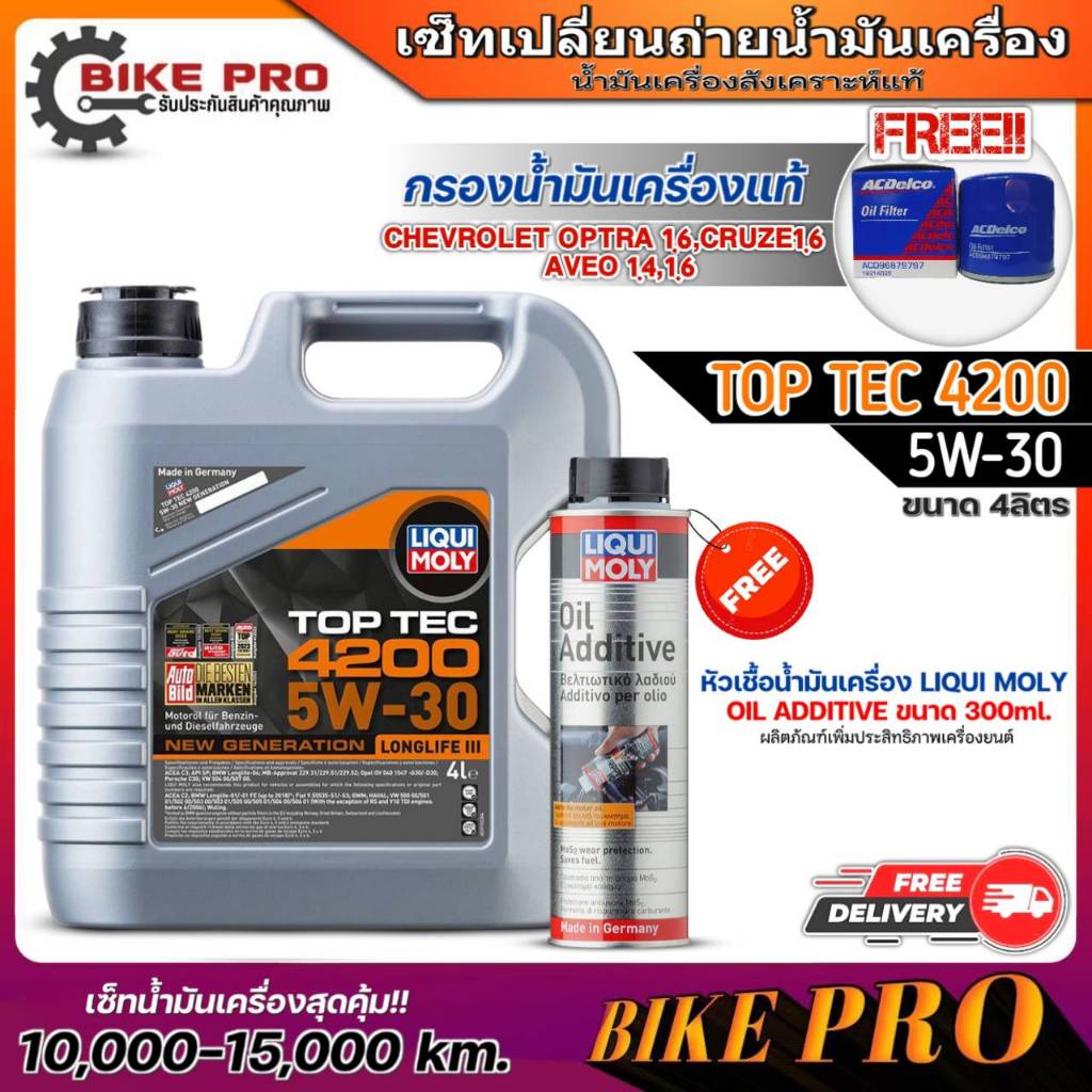 ส่งฟรี! LIQUI MOLY TOP TEC 4200 5W30 4L ฟรี!Liqui Moly Oil Additive+ ...