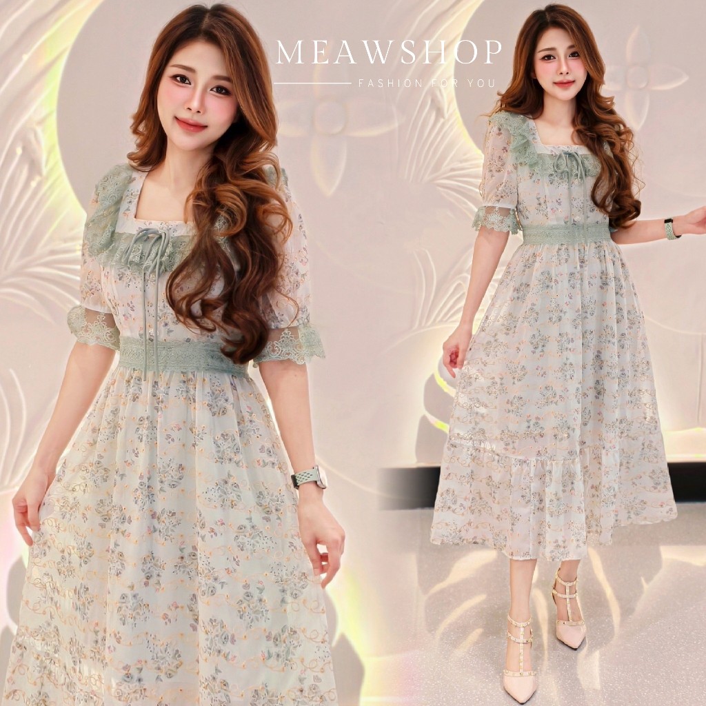 S-2XL Maxi dress สไตล์วินเทจ เนื้อผ้าชีฟองฉลุปักลูกไม้ทั้งตัว ชุดไปวัด ชุดไปทะเล ชุดออกงาน ชุดไป ...