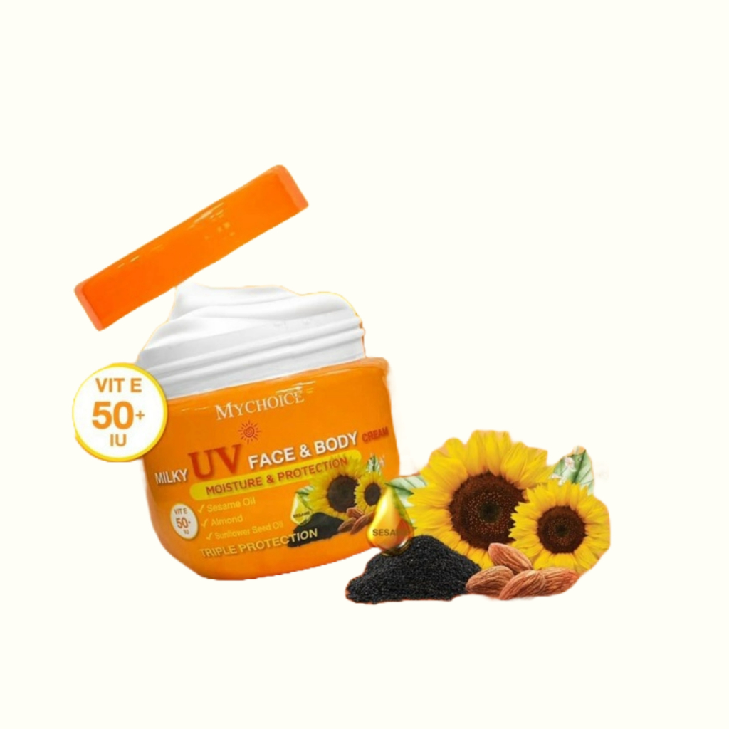 MYCHOICE MILKY UV FACE & BODY CREAM VIT E โลชั่นกันแดดแบบกระปุก 1 ...