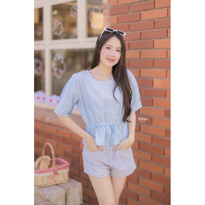 Numsha Brand เสื้อคอกลมเชือกรูดเอวพิมพ์ดอกไม้/NB24159 | Shopee Thailand