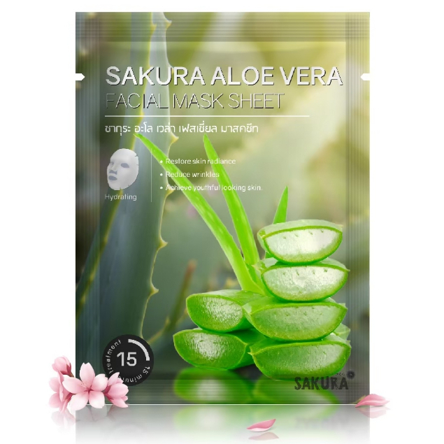Sakura Aloe Vera Facial Mask Sheet แผ่นมาส์หน้าว่านหางจรเข้ ฟื้นฟูผิว ...
