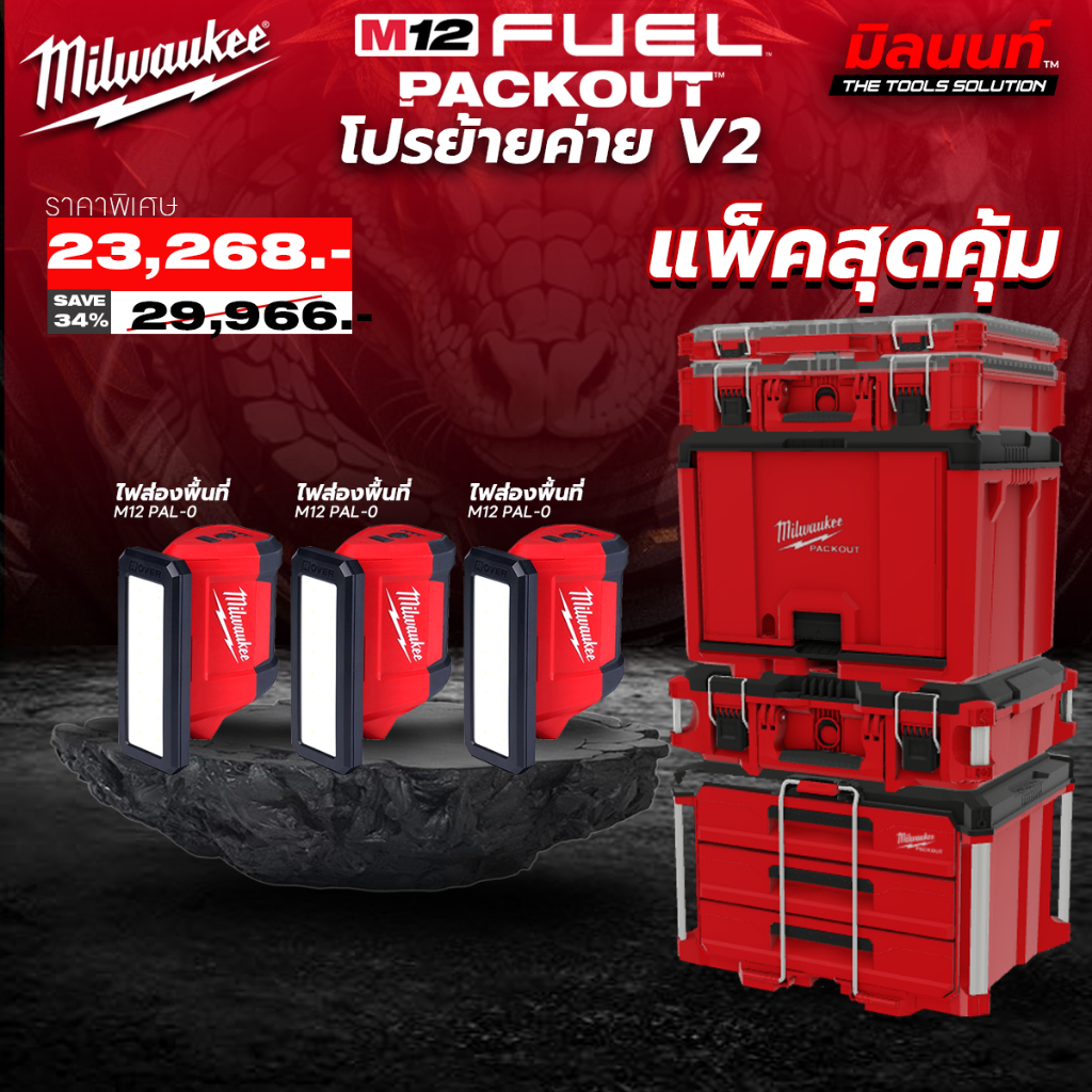 Milwaukee - ชุด PACKOUT ที่จริงใจ + M12 PAL-0 ไฟส่องพื้นที่พร้อมช่อง ...